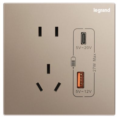 罗格朗开关插座 逸景 玫瑰金 27W Type A+C USB充电五孔插座